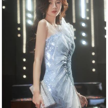 Elegant Beauty Ladies Gradient Blue Color Change Tube Top Off Shoulder ...