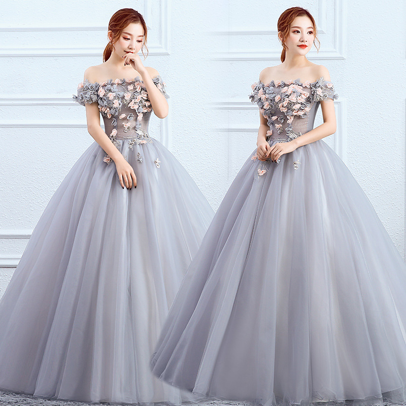 Elegant Evening Stage Off Shoulder Floral Embroidered A Line Princess ...