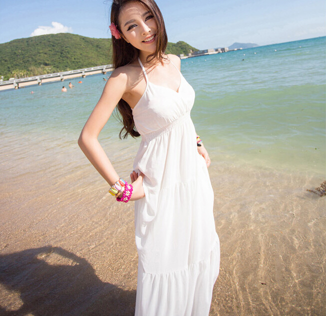Summer Cotton Sleeveless Long Sundress V Neck Casual Elegant Beach ...