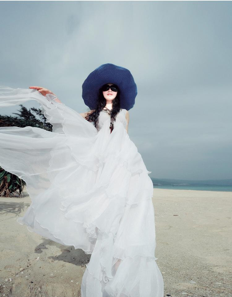 Women Big Ruffle Embroidery Print Maxi Long Beach One Piece Dress on Luulla