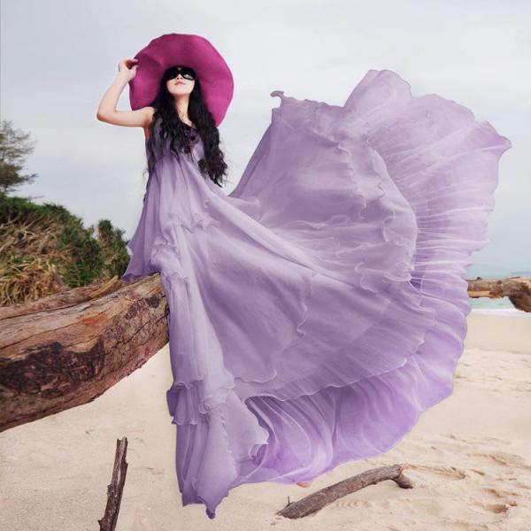 Women Big Ruffle Embroidery Print Maxi Long Beach One Piece Dress on Luulla