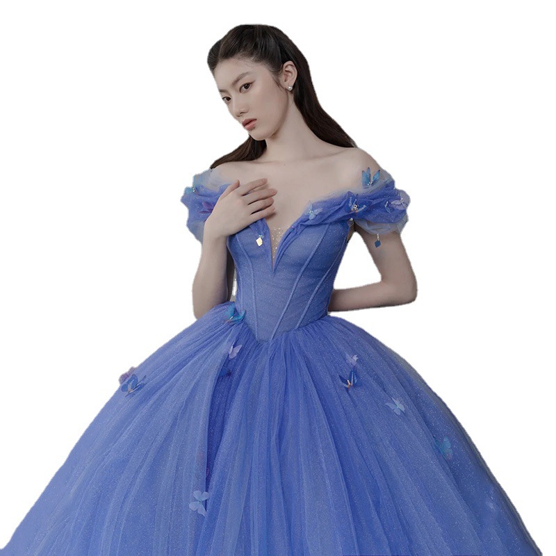 Temperament Elegant Evening Banquet Women Gradient Blue Tutu Evening ...