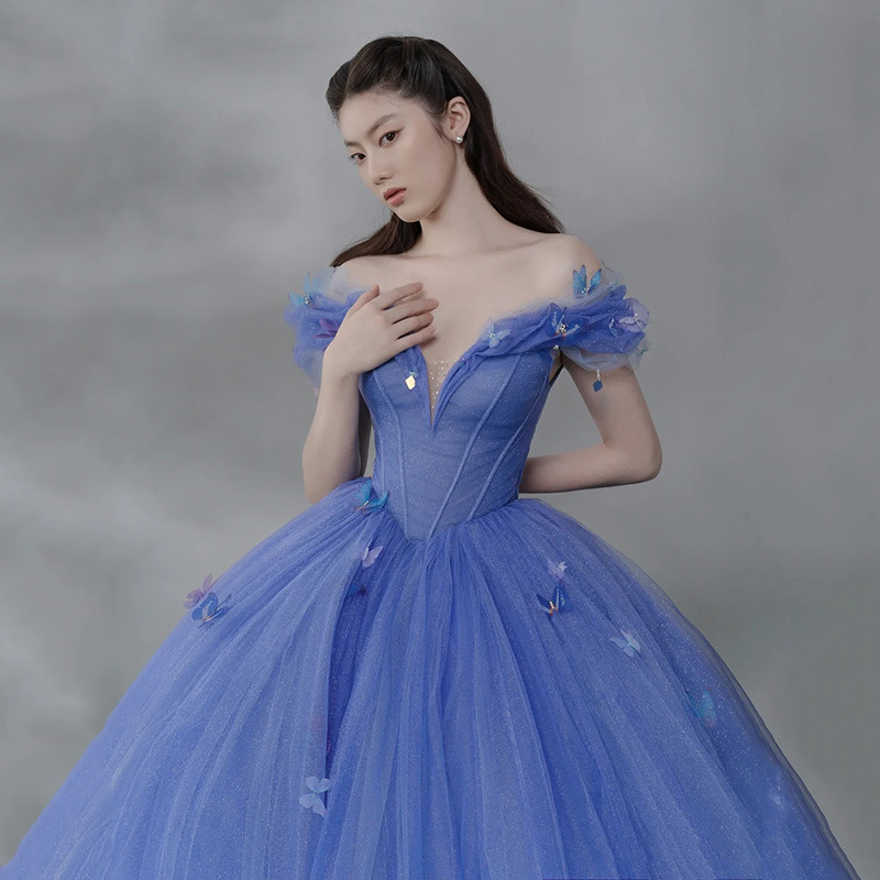 Temperament Elegant Evening Banquet Women Gradient Blue Tutu Evening ...