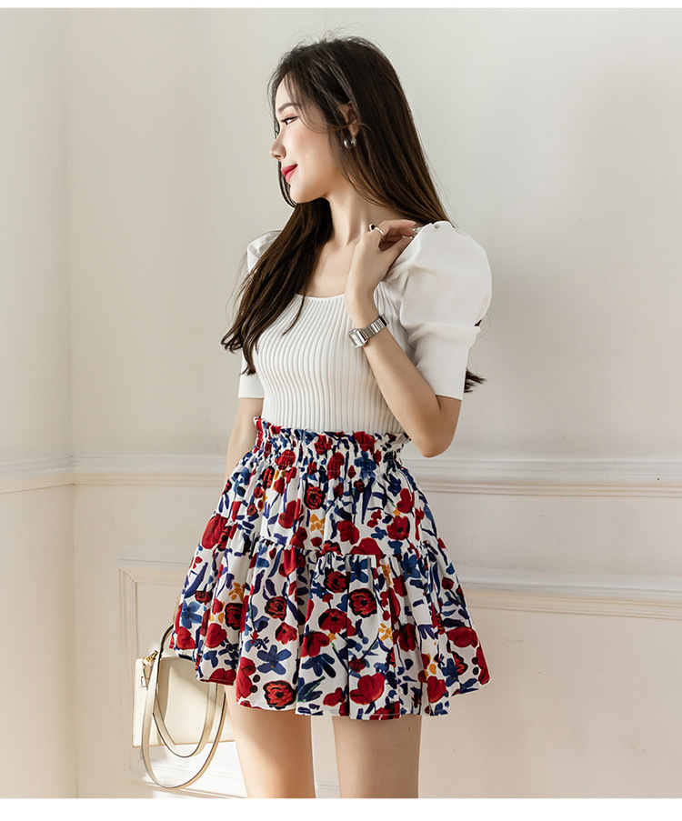 Fancy Cute Women Ditsy Floral Printed High Waisted Short Pleated Skater ...