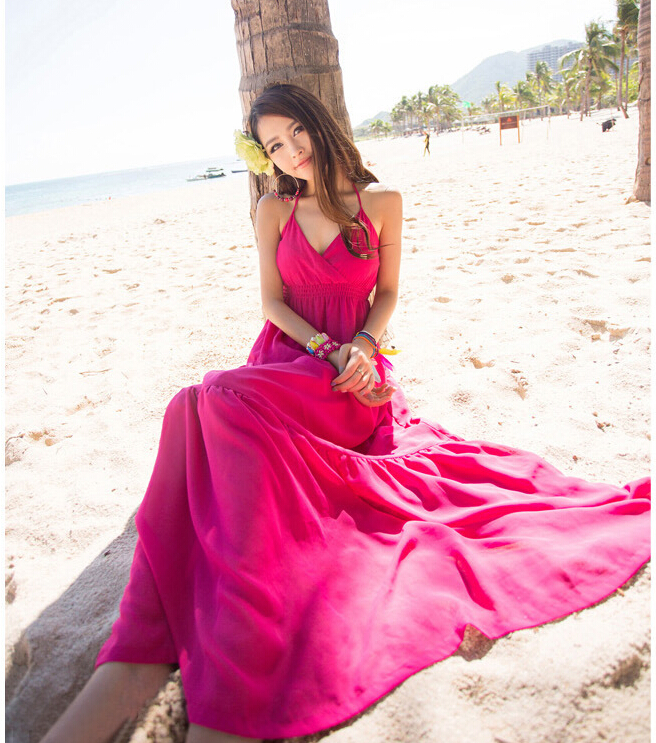 Summer Cotton Sleeveless Long Sundress V Neck Casual Elegant Beach ...